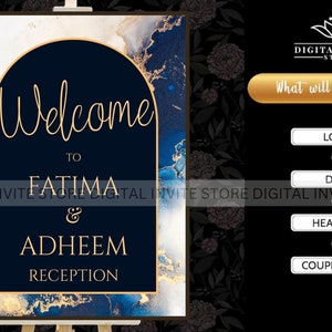 Blue and Gold Marble Reception Welcome Signage, Welcome to Our ...