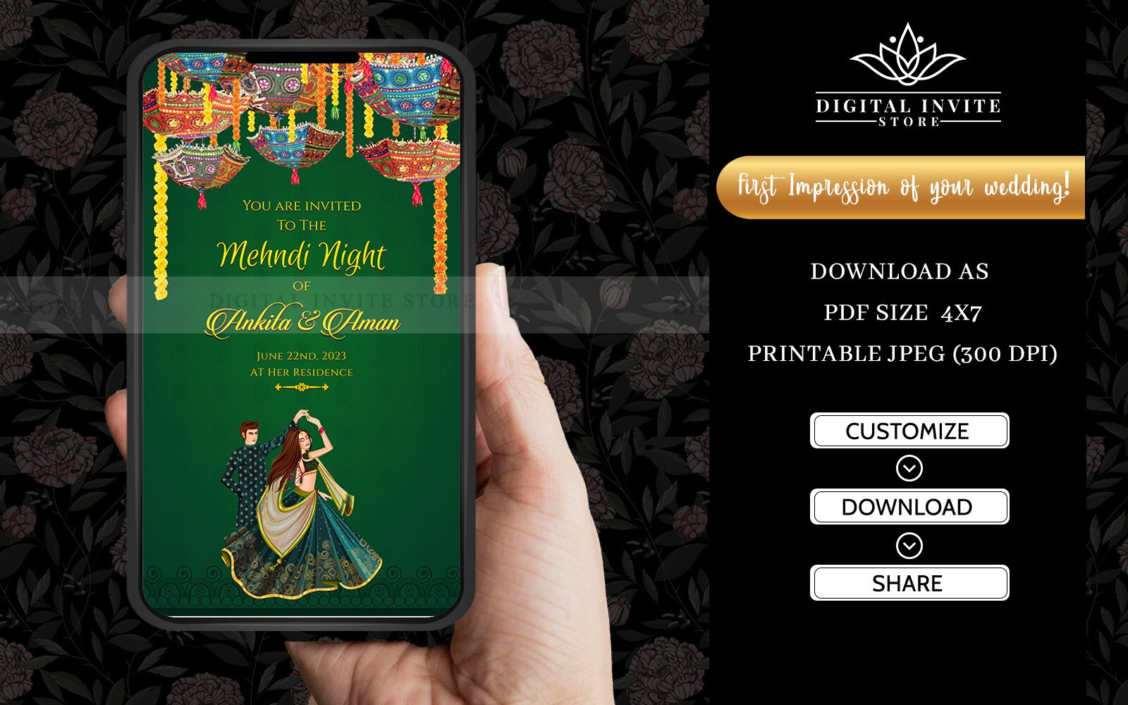 Henna Party Invites Mehndi Cards, Mehndi Night Invites & Digital Mehndi ...