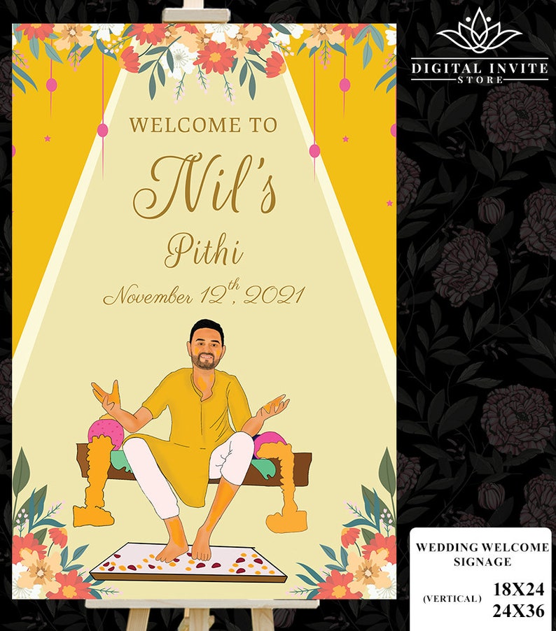 Buy Groom's Haldi & Pithi Signs Custom Portrait Pithi Sign Online in ...