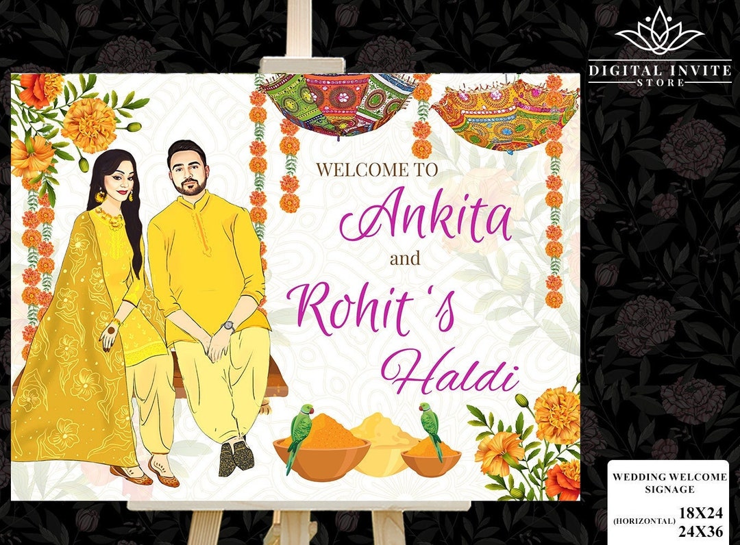 Custom Portrait Haldi Sign, Indian Portrait Haldi Decor Entry Sign ...