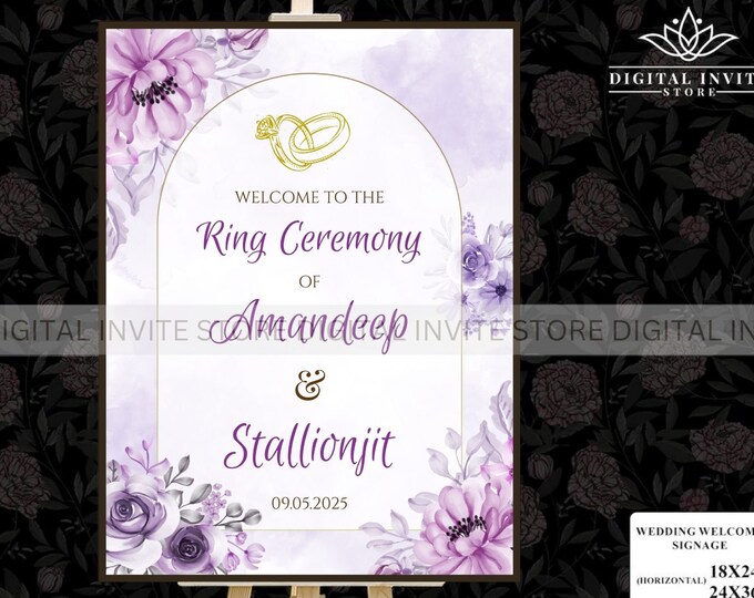 Engagement Welcome Signs With Pink Floral Sign, Engagement Ceremony ...