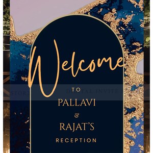 Blue and Gold Marble Reception Welcome Signage, Welcome to Our ...
