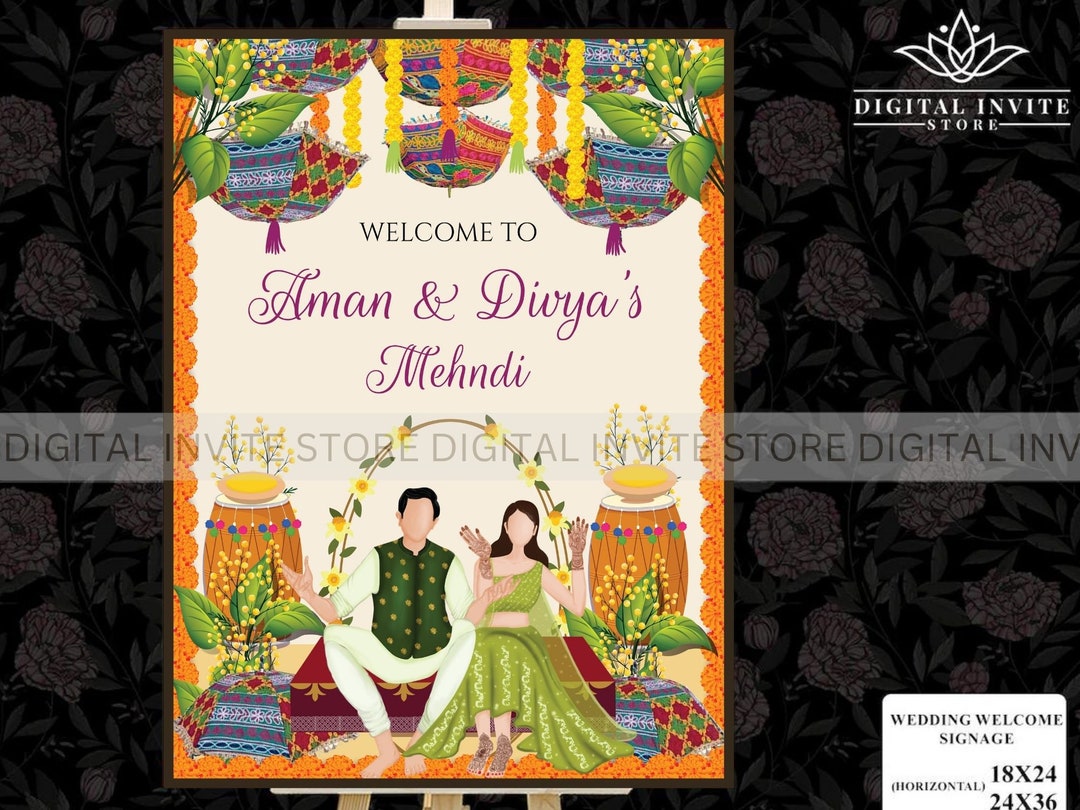 Mehendi Welcome Signage Board, Custom Portrait Mehndi Signs, Indian ...