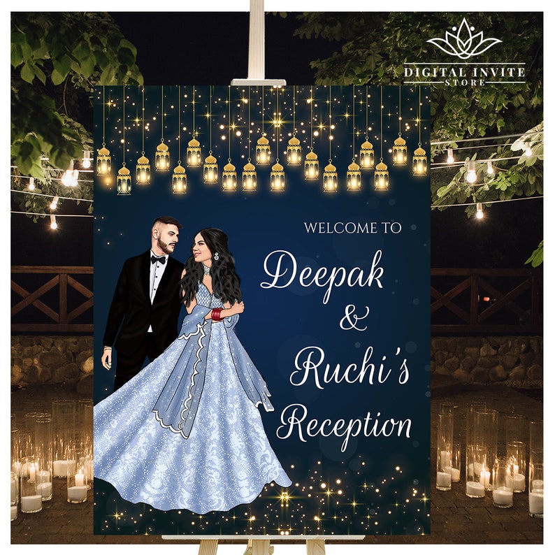 Blue and Gold Sparkle Reception Welcome Signage Welcome to - Etsy