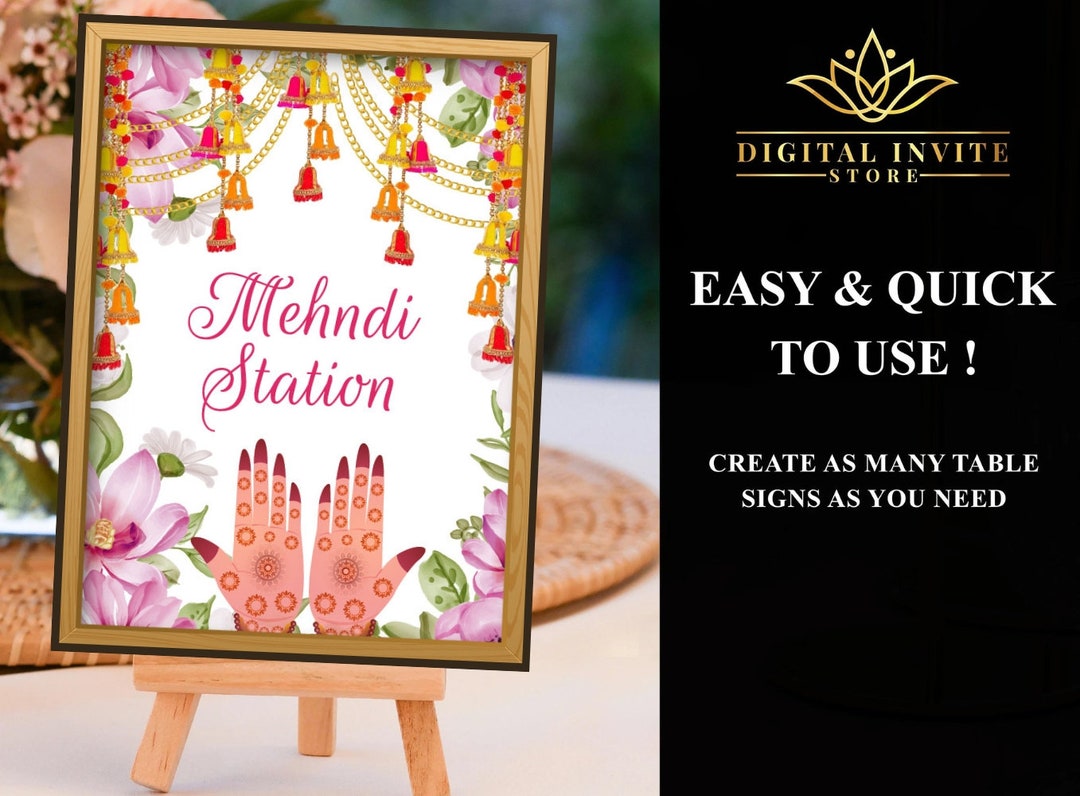 Henna Station Sign, Mehndi Decorations, Dholki Decoration & Mehndi ...