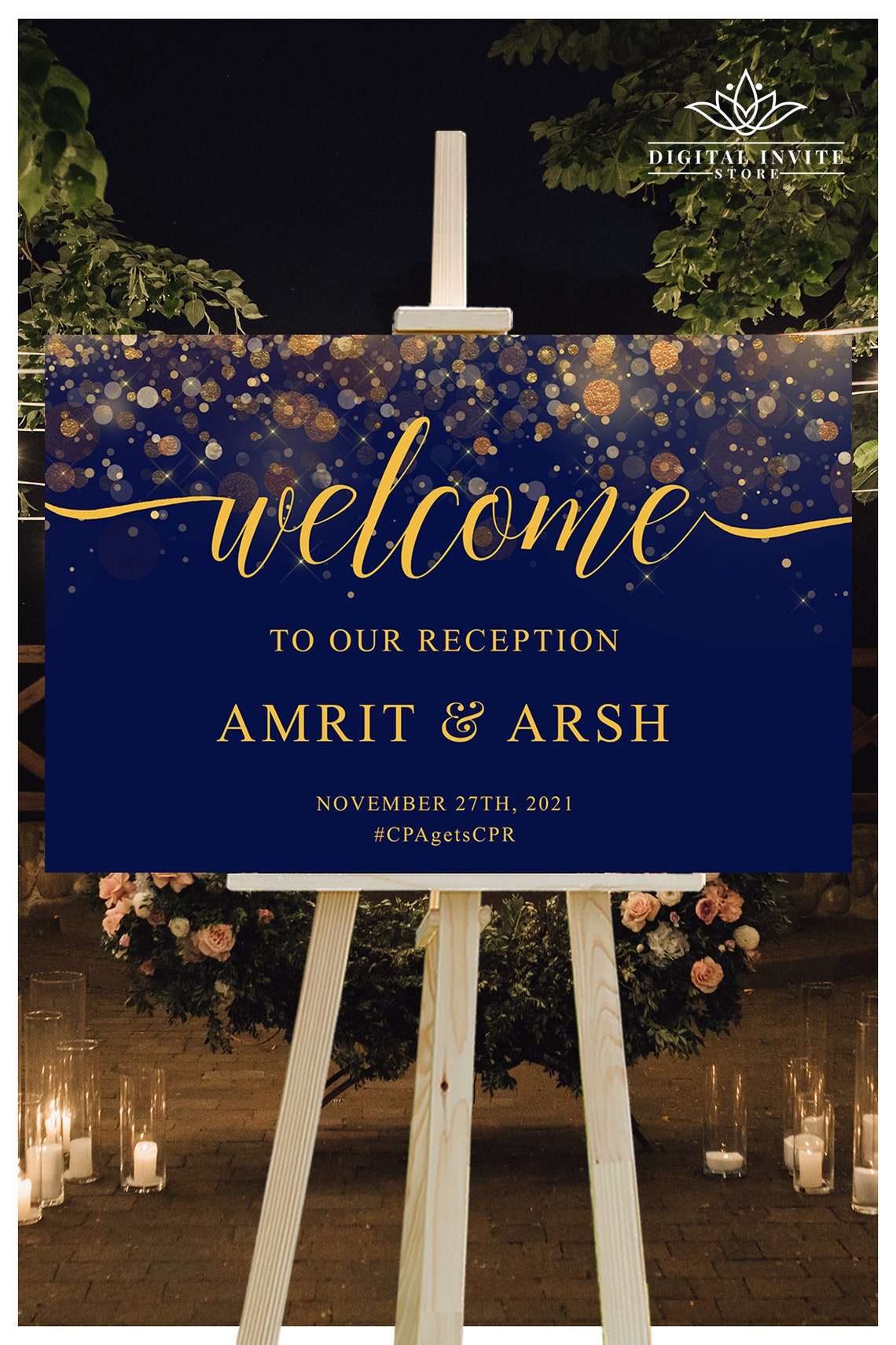 Blue and Gold Sparkle Reception Welcome Signs Indian Burgundy | Etsy