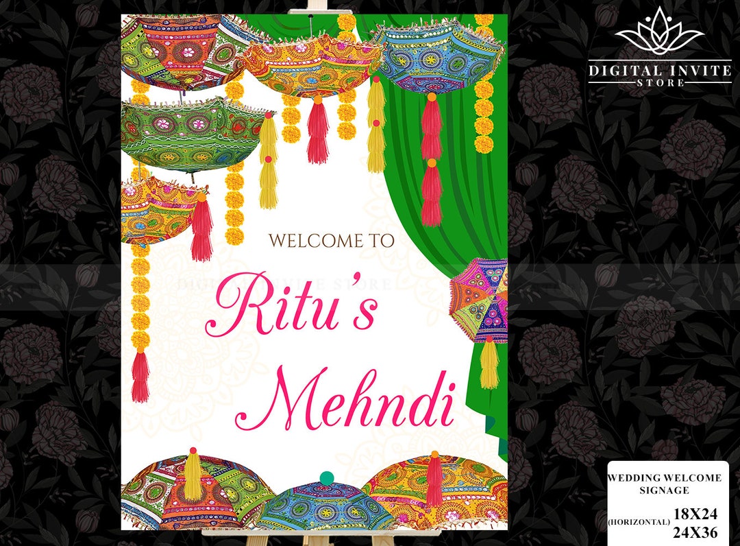 Buy Mehendi Welcome Signage Board, Mehndi Signs Umbrella Desi Decor ...