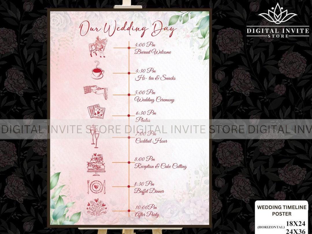 Indian Wedding Timeline Poster Hindu Wedding Program Sign Indian ...