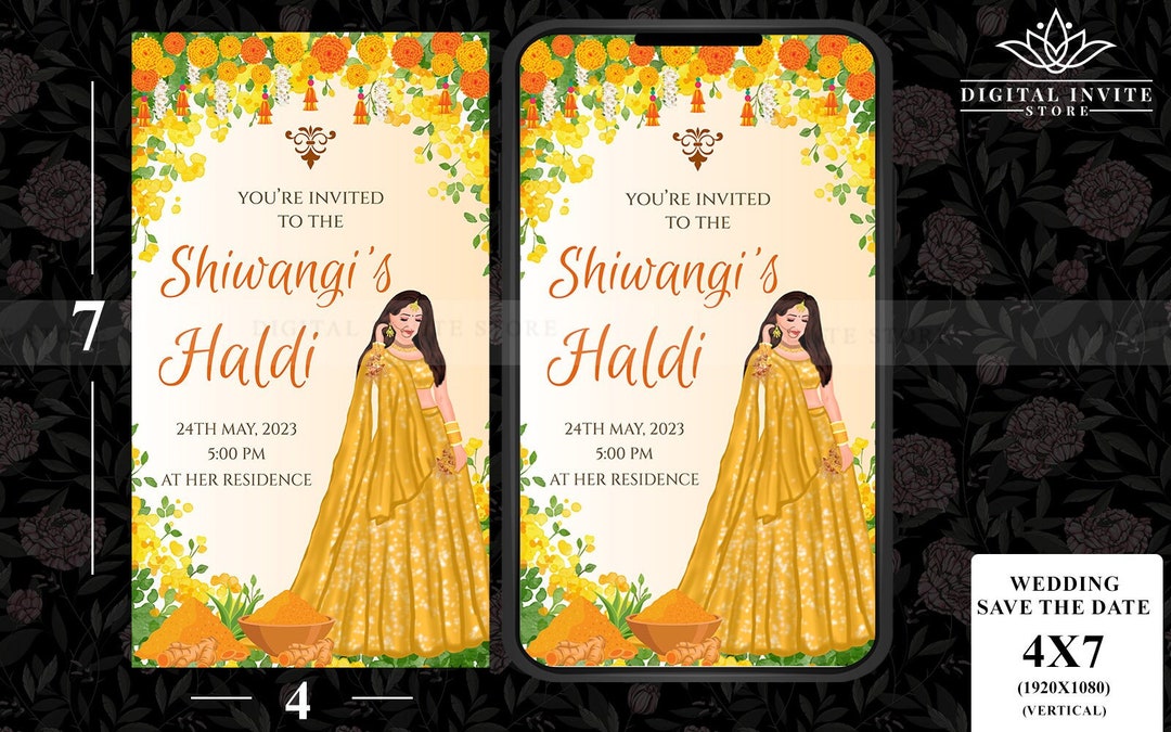 Custom Portrait Haldi Invitation Cards Haldi Ceremony - Etsy