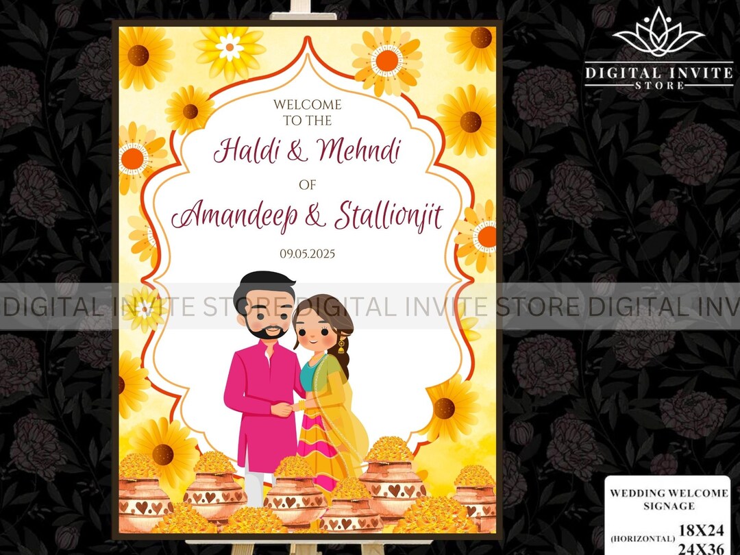 Mehndi and Haldi Party Signs With Floral Theme Bridal Welcome Signs ...