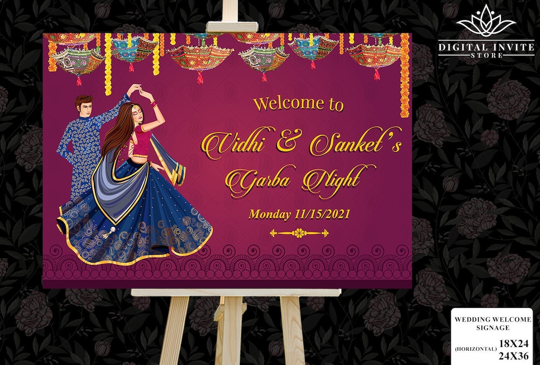 Garba Night Signages,indian Sangeet Decor Garba Sign Board,floral ...