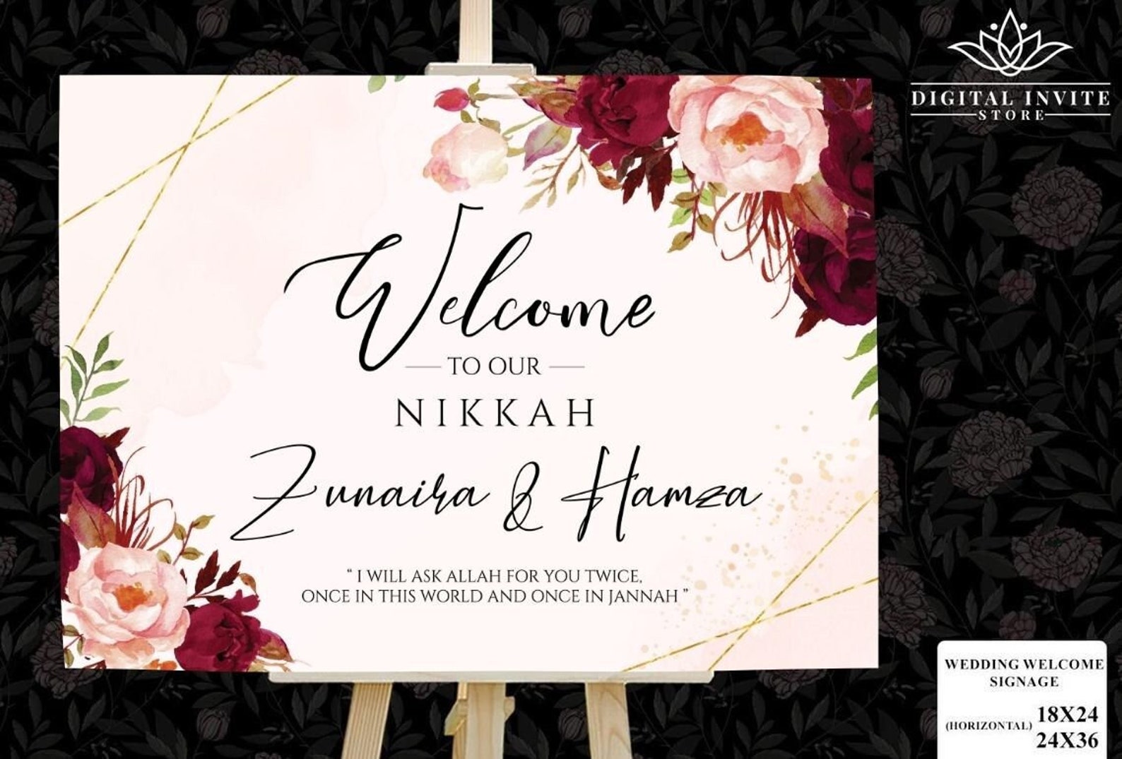 Muslim Wedding Welcome Sign, Nikaah Welcome Signage Board, Nikkah ...