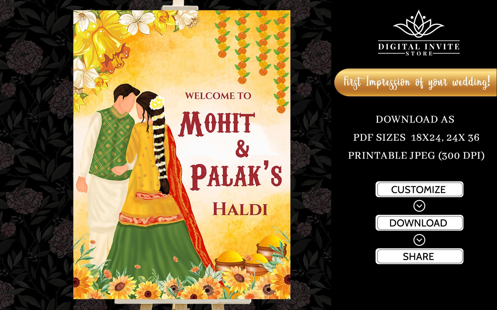 Custom Portrait Haldi & Mehndi Sign Indian Portrait Haldi - Etsy