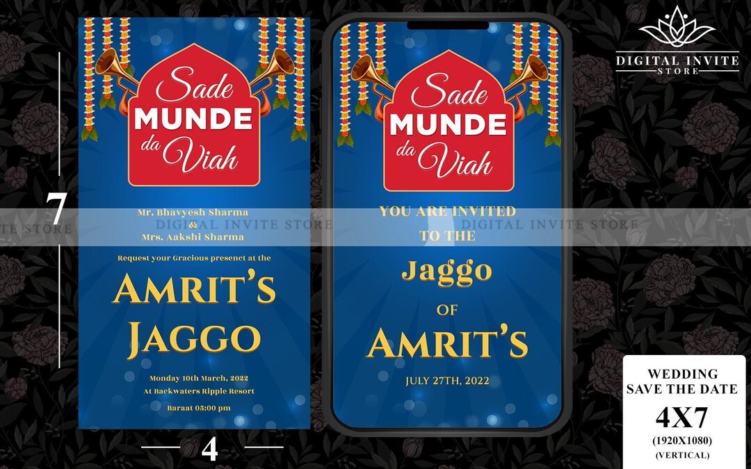 Jaggo SAVE THE DATE Invite Card Template, Sikh Wedding Invitation ...