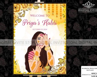 Haldi Sign, Indian Portrait Haldi Decor Entry Sign Board, Haldi ...