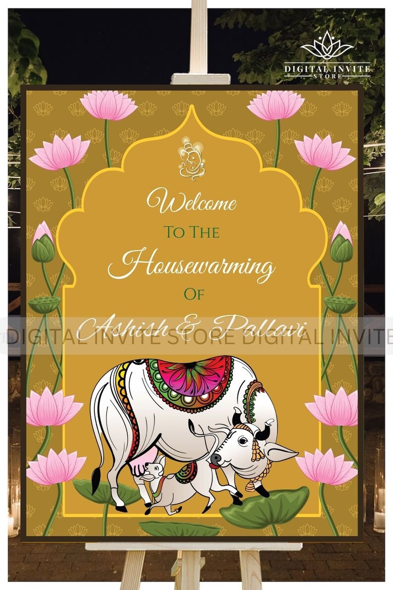 Gruhapravesham Signage Pichwai Sign, Pichwai Housewarming Signs, Telugu ...