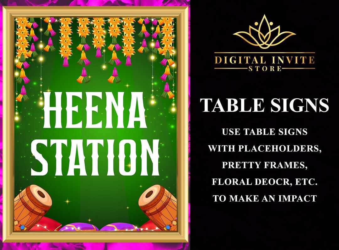 Mehndi Station Sign, Henna Station Sign, Dholki Decoration & Indian ...