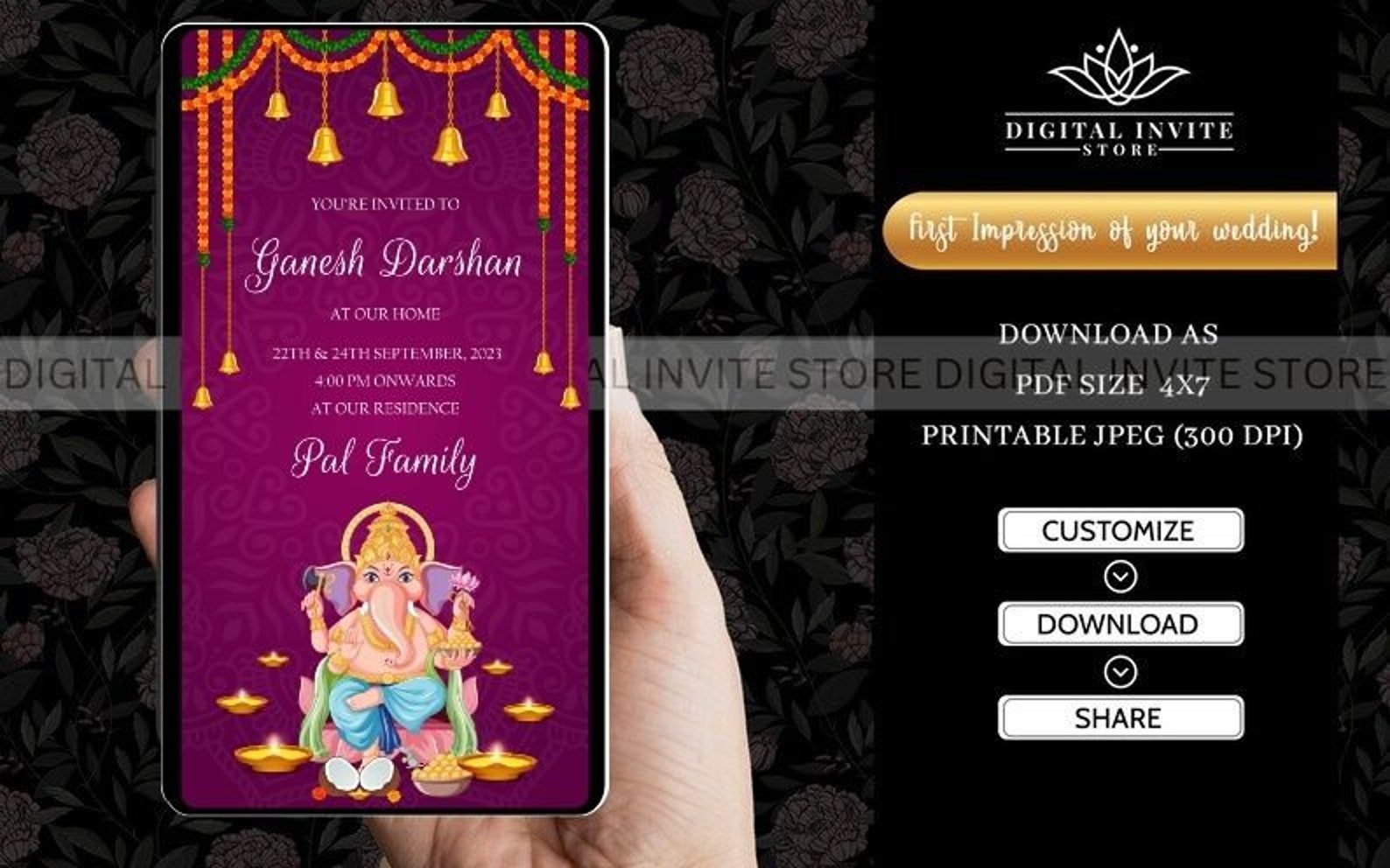 Ganesh Chaturthi Invitation Ganesh Darshan Card, Ganesha Invitations as ...