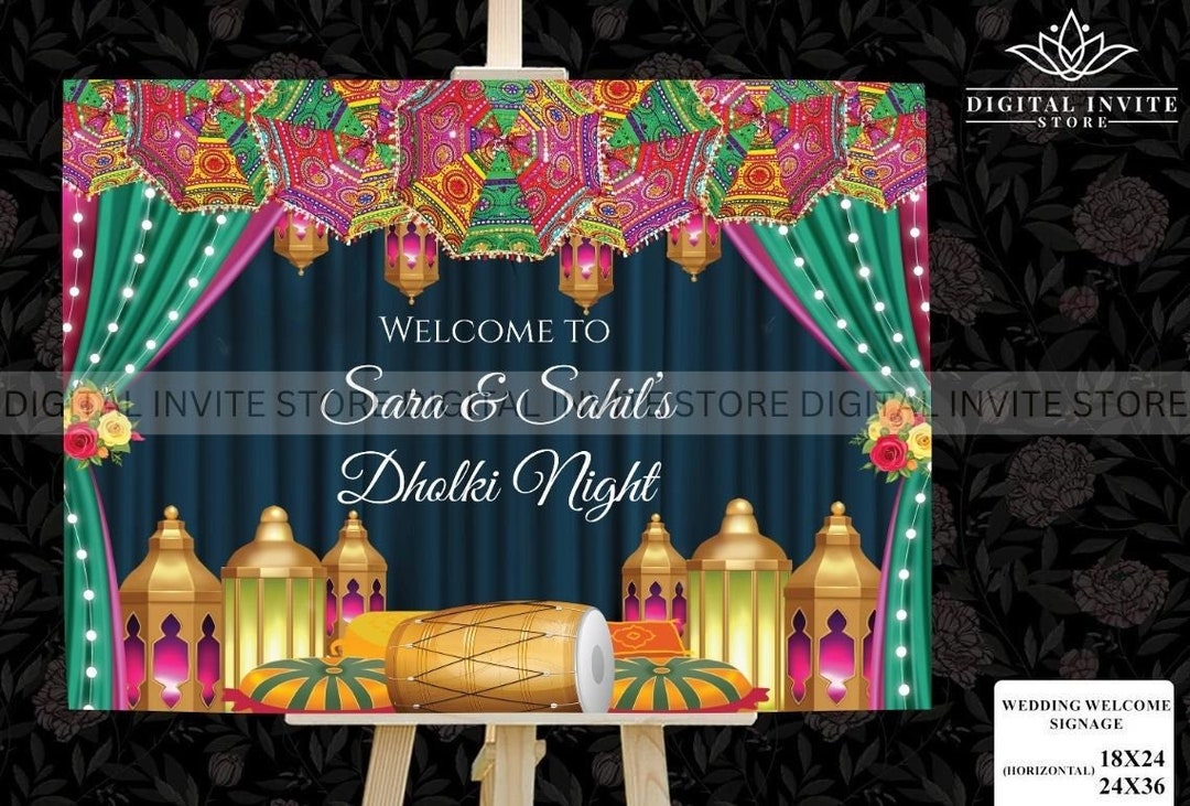 Pakistani Dholki Signs With Umbrella Theme, Dholak Night Signs, Dholki ...