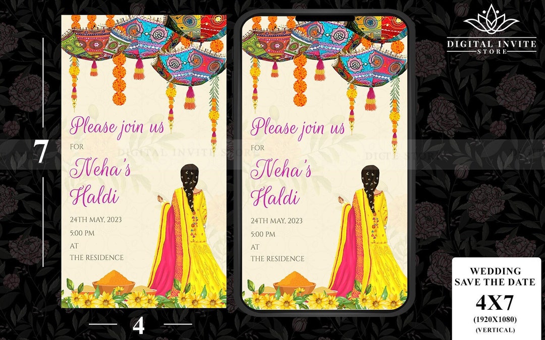 Custom Portrait Haldi Ceremony Template, Haldi Party Invite Cards ...