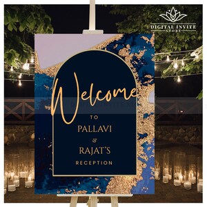 Blue and Gold Marble Reception Welcome Signage, Welcome to Our ...