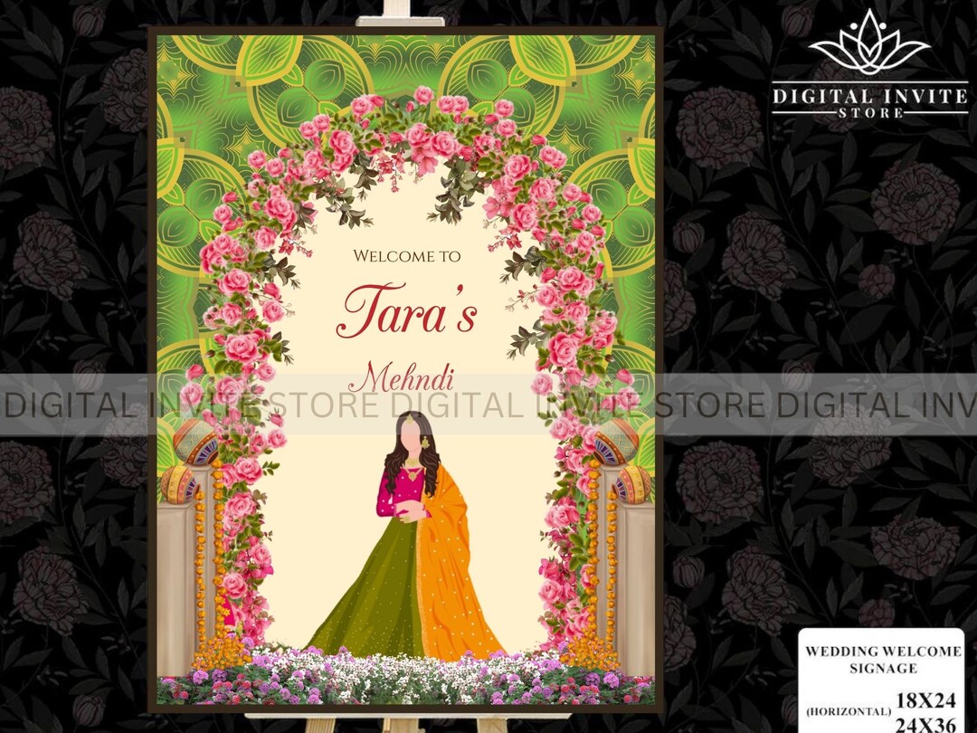 Mehendi Ceremony Sign, Custom Portrait Haldi & Mehndi Sign, Indian ...