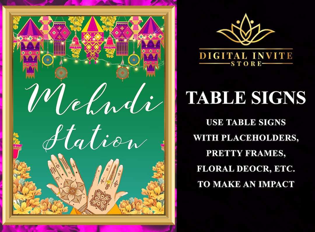 Mehendi Decoration as Mehndi Station Sign, Henna Station Sign, Dholki ...