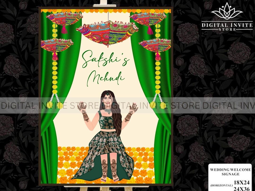 Mehendi Welcome Signage Board, Mehndi Signs Umbrella Desi Decor, Indian ...