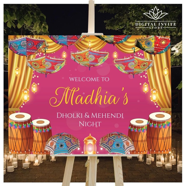 Pakistani Dholki Signs With Umbrella Theme, Muslim Dholak Night Signs ...