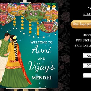 Mehendi Ceremony Sign, Custom Portrait Haldi & Mehndi Sign, Indian ...