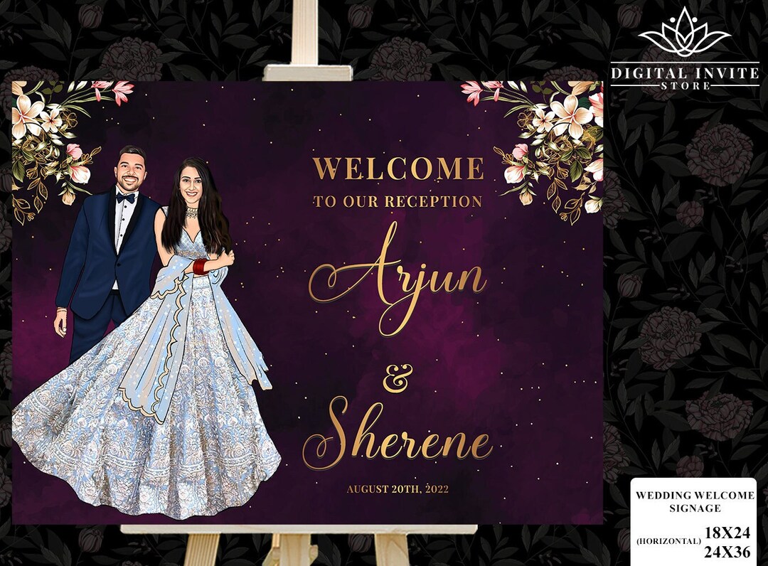 Welcome to Our Reception Signs, Wine and Gold Reception Welcome Signs ...
