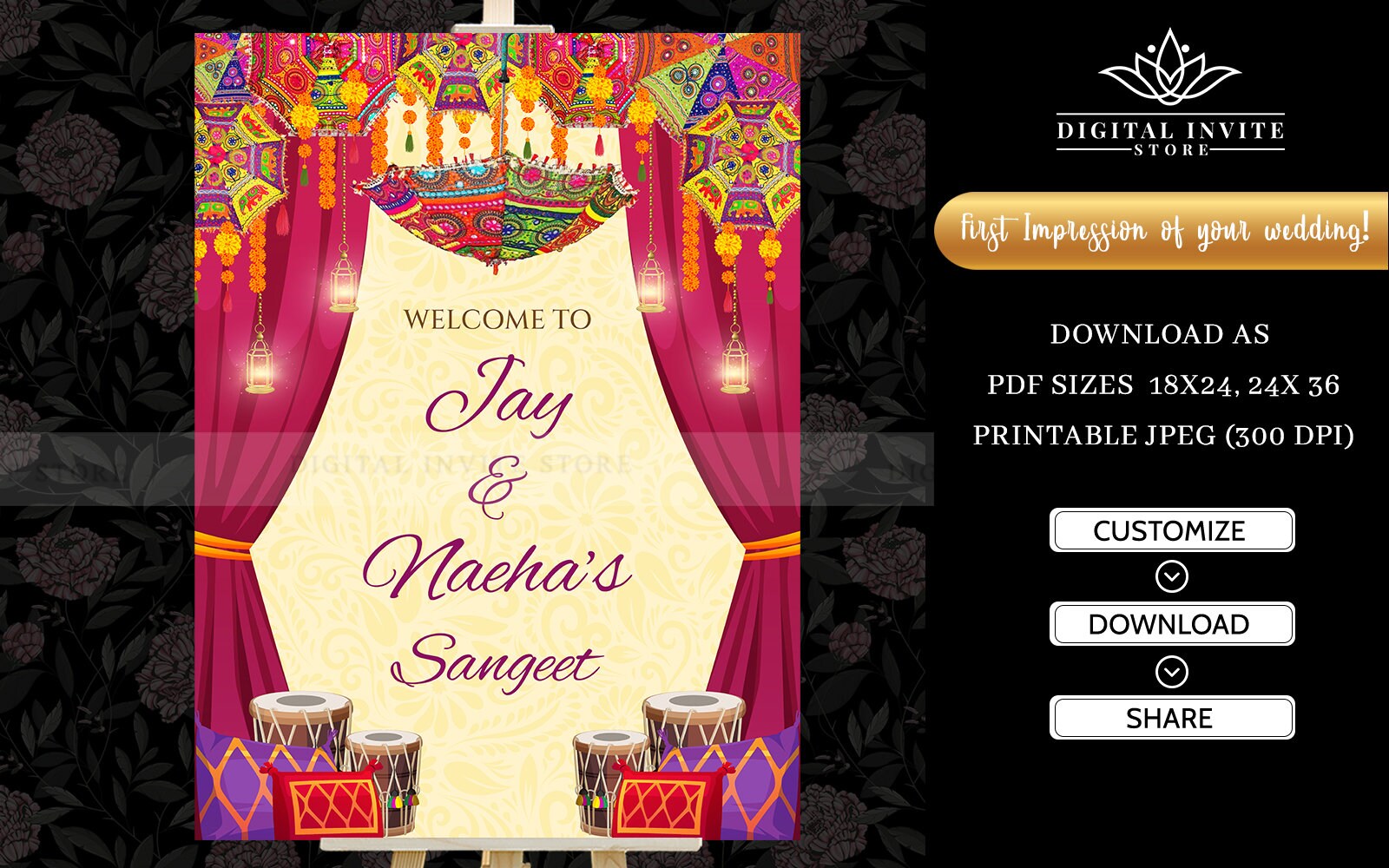 Sangeet Party Signages Sangeet Ceremony Welcome Signs Floral - Etsy