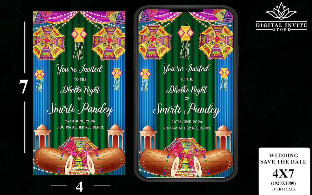 Dholki Invites Digital as Muslim Wedding Invitations Dholki - Etsy