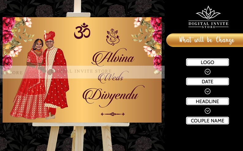 Custom Portrait Indian Wedding Welcome Signage Kobar Wedding - Etsy