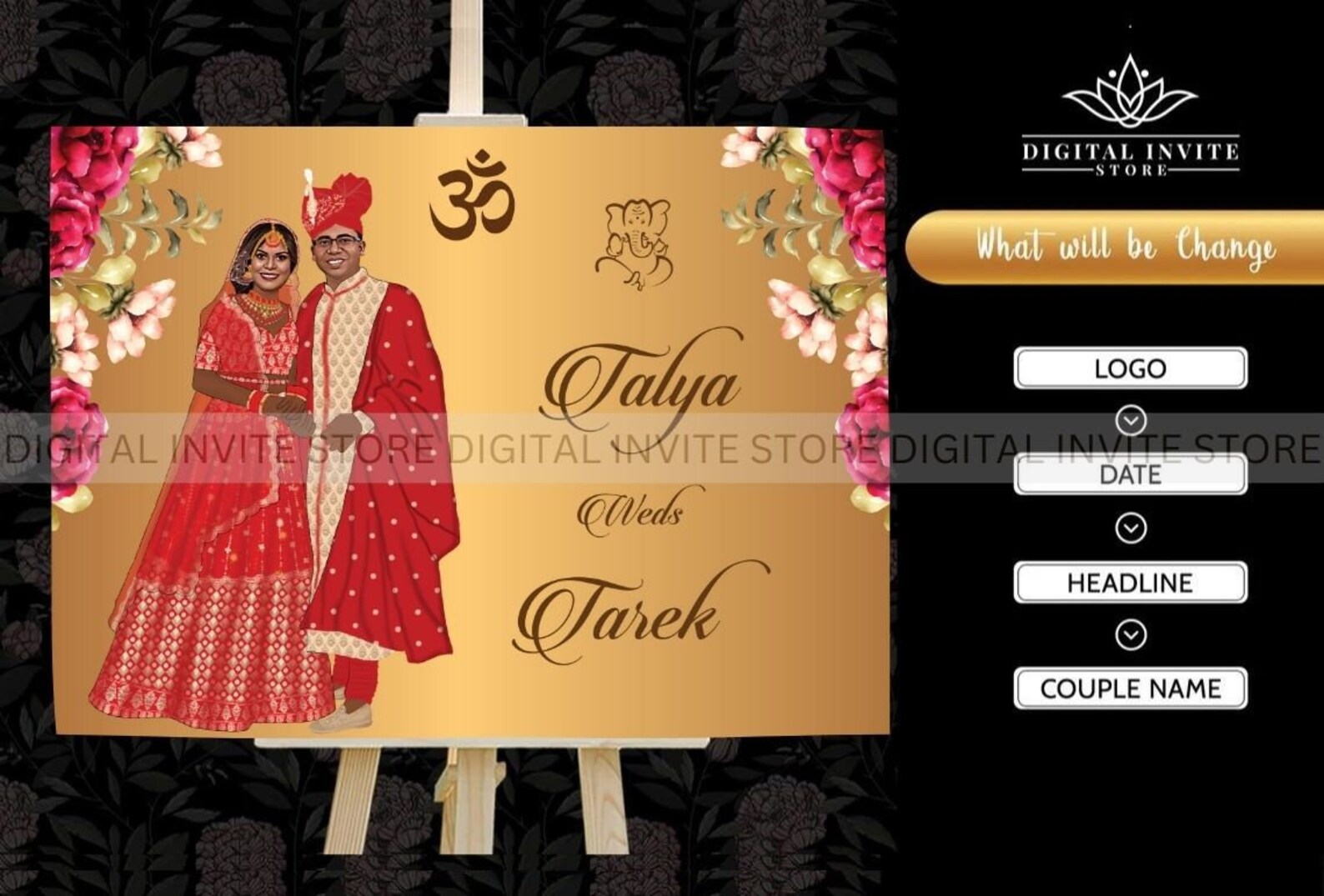 Custom Portrait Indian Wedding Welcome Signage, Kobar Wedding Signage ...