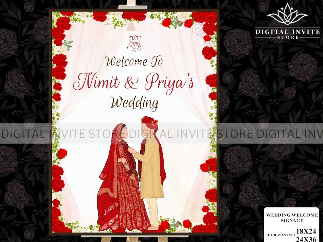 Hindu Wedding Indian Couple Signage, Custom Portrait Wedding Sign ...
