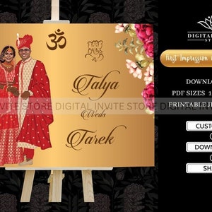 Custom Portrait Indian Wedding Welcome Signage, Kobar Wedding Signage ...