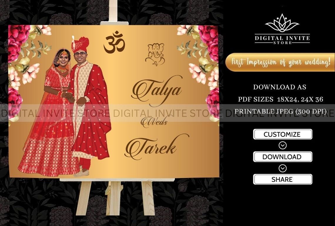 Custom Portrait Indian Wedding Welcome Signage, Kobar Wedding Signage ...