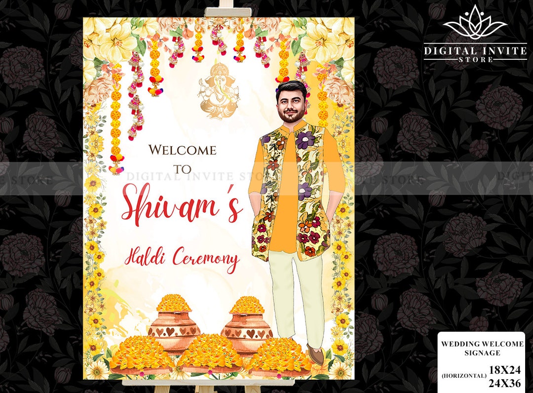 Groom's Haldi & Pithi Signs, Custom Portrait Haldi Sign, Indian Haldi ...