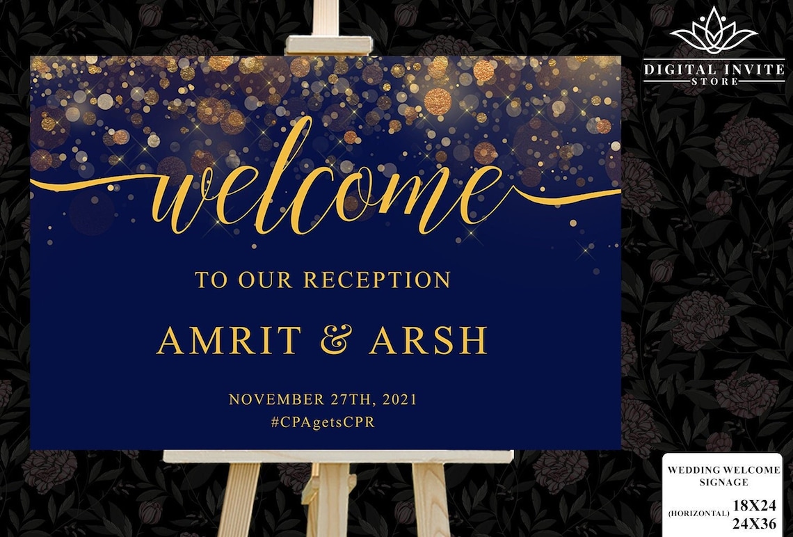 Blue and Gold Sparkle Reception Welcome Signs Indian Burgundy | Etsy
