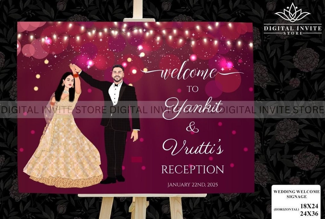 Red and Gold Sparkle Reception Welcome Signs, Welcome to Our Reception ...
