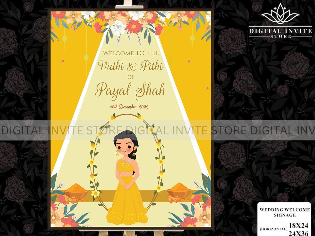 Indian Haldi Decor Entry Sign Board, Bride's Haldi & Pithi Signs, Haldi ...