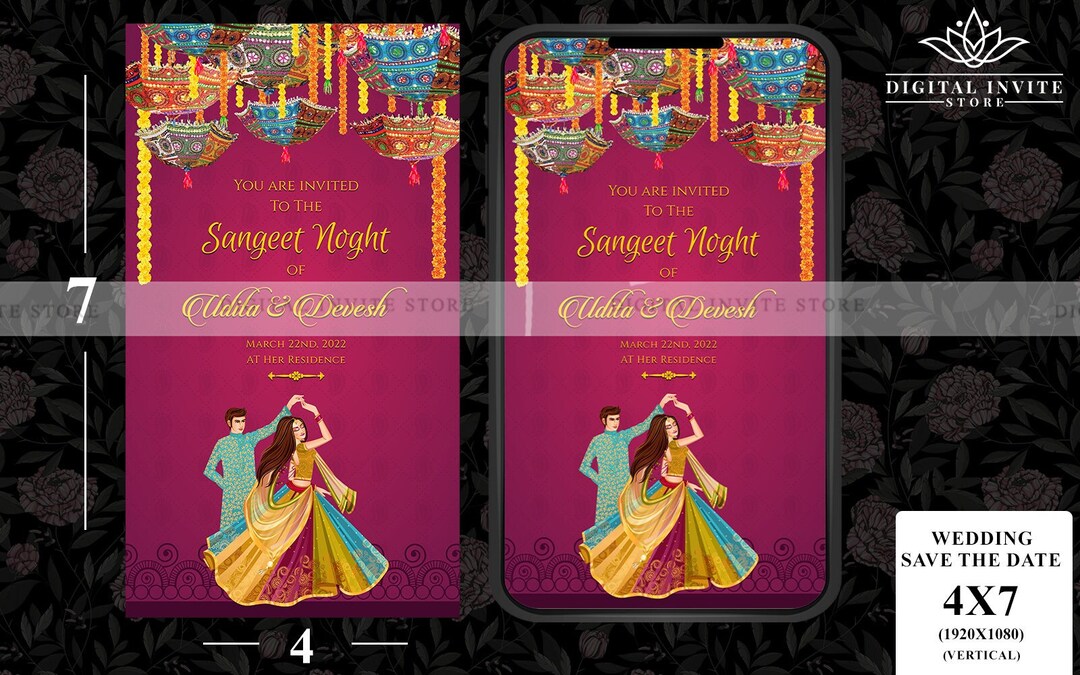 Sangeet Party Invite Card, Sangeet Invites, Sangeet Night Invites ...