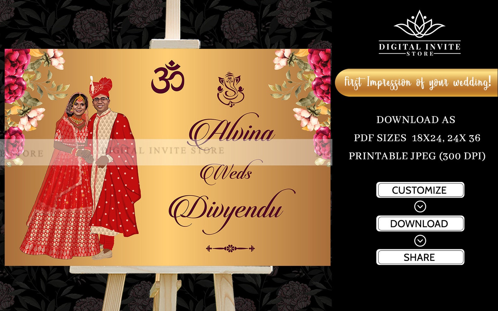 Custom Portrait Indian Wedding Welcome Signage Kobar Wedding - Etsy