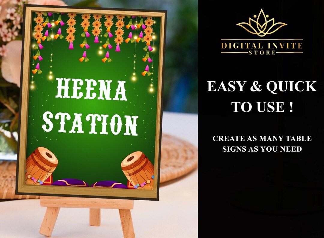 Mehndi Station Sign, Henna Station Sign, Dholki Decoration & Indian ...