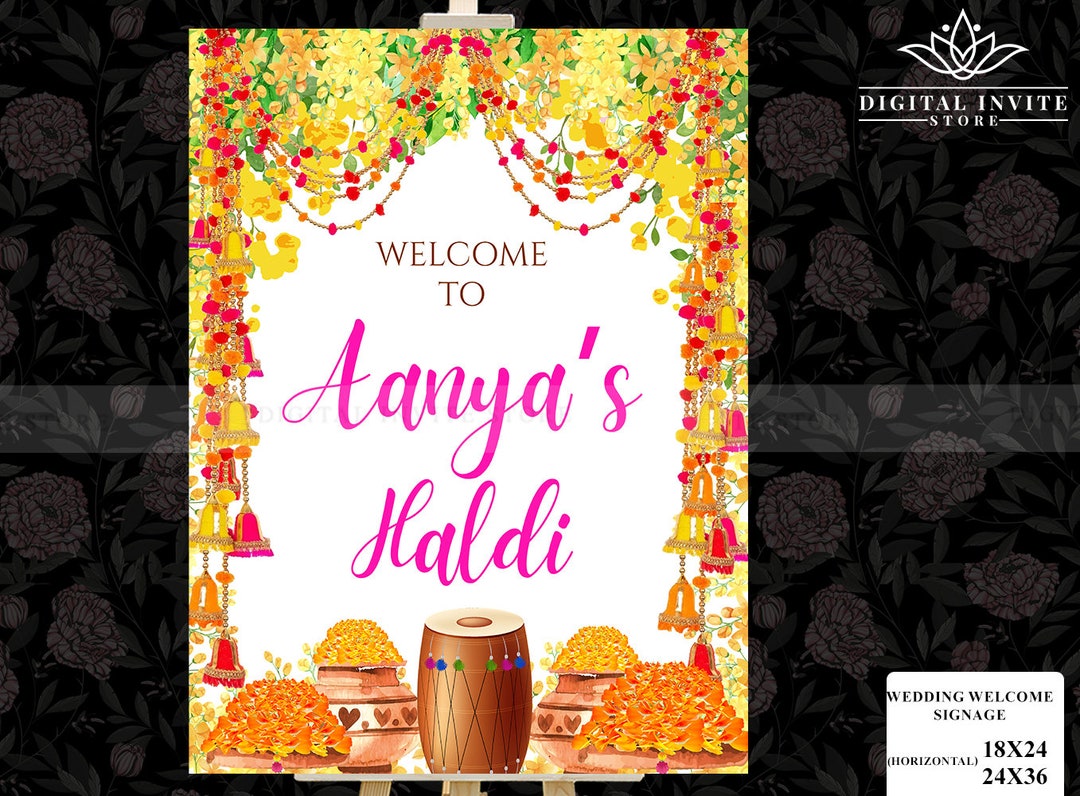 Buy Haldi Ceremony Signs, Haldi Floral Welcome Signages, Indian Haldi ...