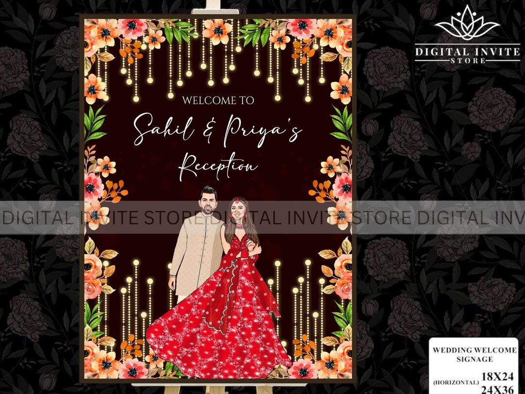 Black Reception Signs, Indian Reception Signs, Custom Portrait ...