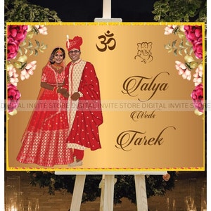 Custom Portrait Indian Wedding Welcome Signage, Kobar Wedding Signage ...