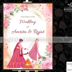 Floral Mandap Wedding Signage, Phera Welcome Sign as Indian Wedding ...