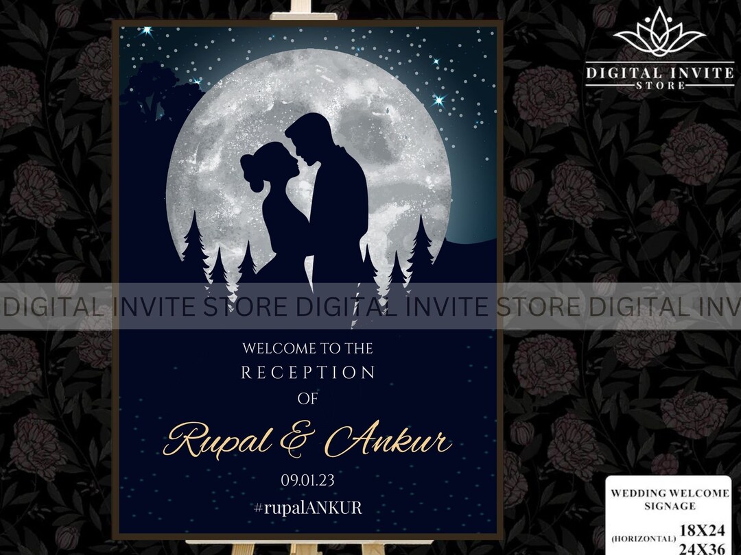 Royal Blue Reception Signs, Indian Reception Decor Signs, Moon & Stars ...